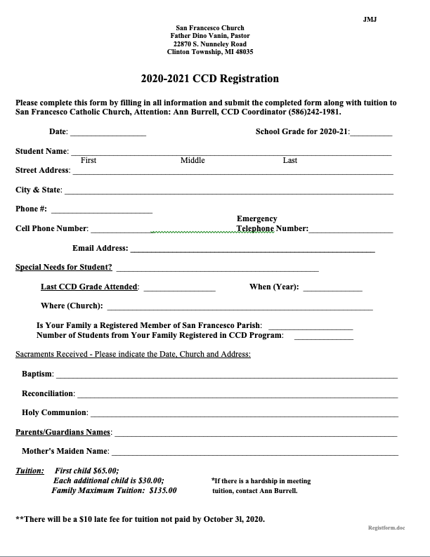 Religious Education | San Francesco Catholic Church